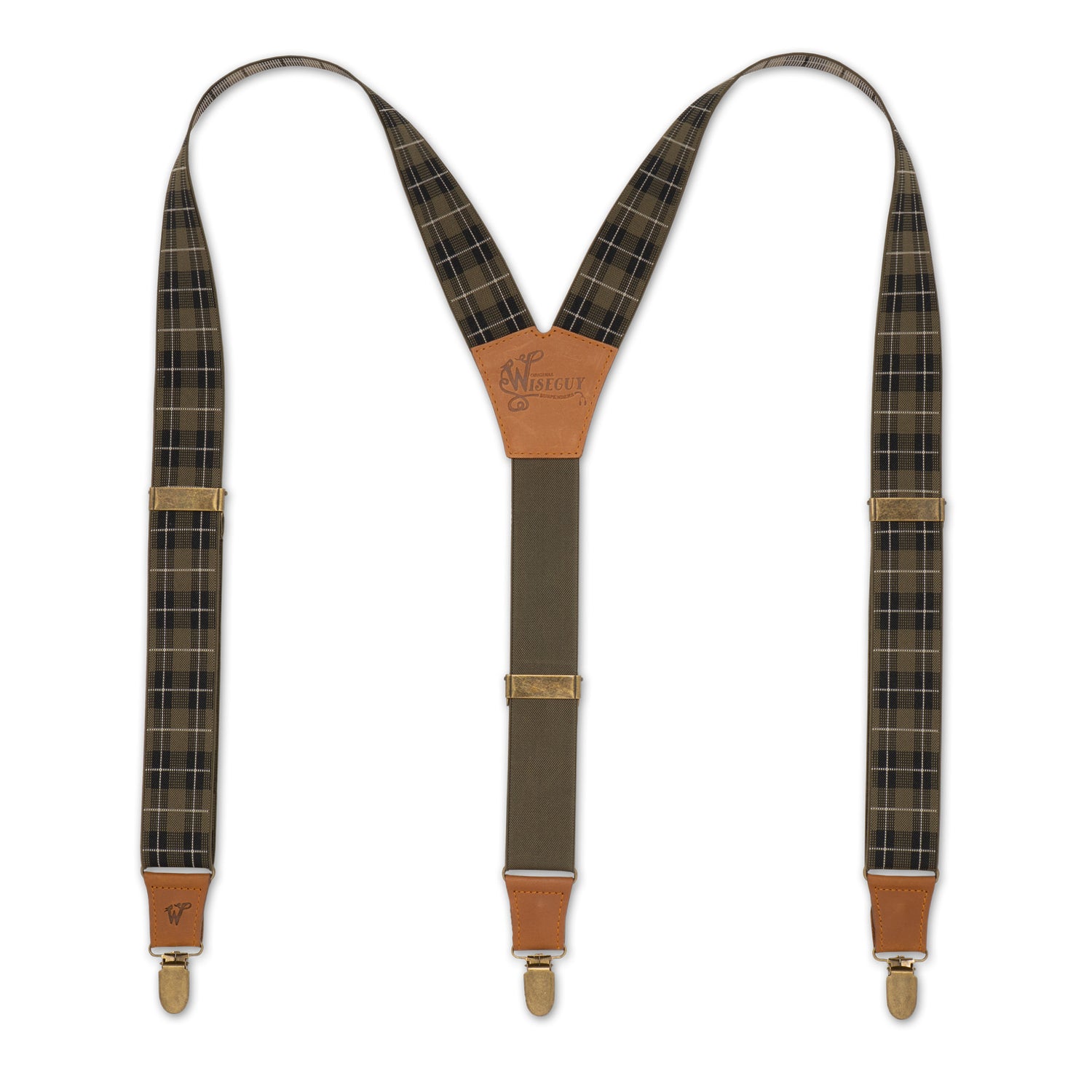 European manufactured elastic Olive Green, Black Suspenders – Tartan ...